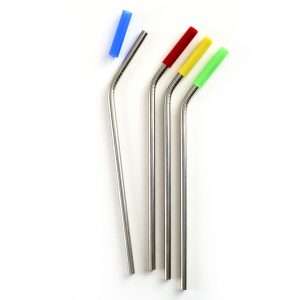 S/S 8.25″ ANGLED STRAWS WITH SILICONE TIPS S/4 – Ventures Intl